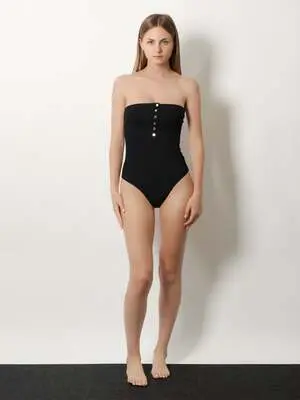 TOTEME Ribbed Knit Strapless One-piece Swimsuit - Black