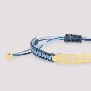 Miu Miu Cord Bracelet With Gold-toned Logo Plaque