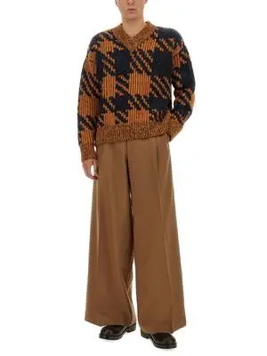 Dries Van Noten Wool Jersey Houndstooth Pullover