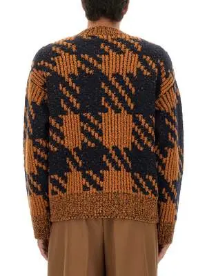 Dries Van Noten Wool Jersey Houndstooth Pullover
