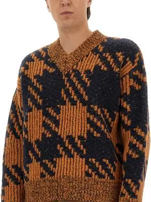 Dries Van Noten Wool Jersey Houndstooth Pullover