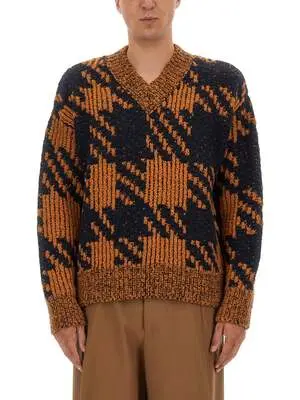 Dries Van Noten Wool Jersey Houndstooth Pullover - Multicolor