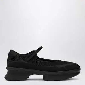 Prada Mesh Ballerina Flats With Velcro Strap - Black