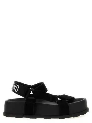 Moschino Suede Platform Sandals With Adjustable Logo Strap