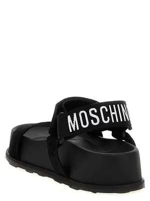 Moschino Suede Platform Sandals With Adjustable Logo Strap