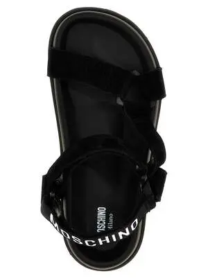 Moschino Suede Platform Sandals With Adjustable Logo Strap