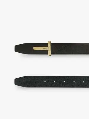 TOM FORD Reversible Hammered Leather Belt With Metal Buckle - Multicolor
