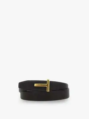 TOM FORD Reversible Hammered Leather Belt With Metal Buckle - Multicolor