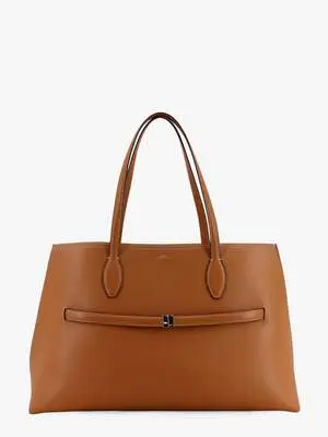 TOTEME Leather Shoulder Bag With Lettering Logo - Tan