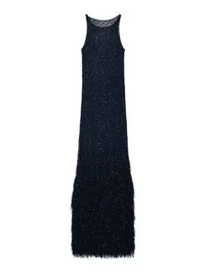 Giorgio Armani Long Sequined Knit Dress With Fringe