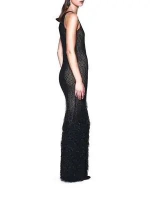 Giorgio Armani Long Sequined Knit Dress With Fringe