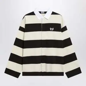 Balenciaga Striped Jersey Polo Shirt In Cotton - Brown