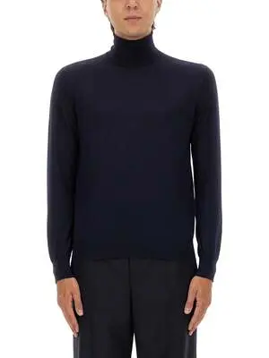 Saint Laurent Turtleneck Pullover" Fine Knit Cashmere, Wool, And Silk Blend - Blue