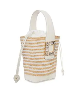 ROGER VIVIER Striped Raffia Bucket Bag With Jewel Buckle