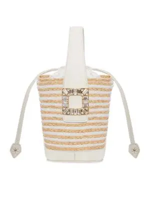 ROGER VIVIER Striped Raffia Bucket Bag With Jewel Buckle - Multicolor