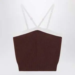 Prada Wool And Cashmere Knit Top With Logo Detail - Brown