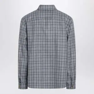 Versace Light Blue Zip-up Checked Shirt