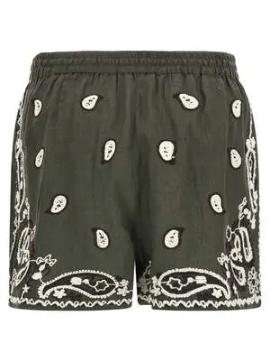 P.a.r.o.s.h Embroidered Linen Wide-leg Shorts