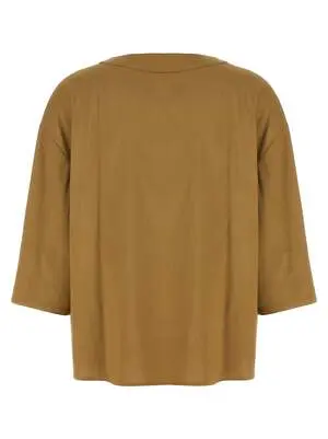 Max Mara Cropped Boatneck Blouse With Leather Logo Patch - Cream