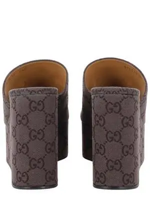 Gucci Fabric Wedge Sandal With Horsebit Detail
