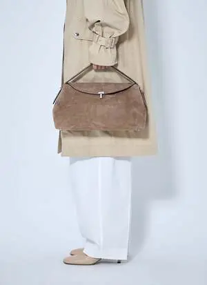 TOTEME T-lock Suede Top Handle Bag - Brown