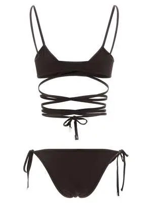 Attico Lycra Bikini With Logo Detail - Brown