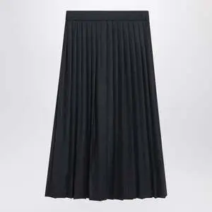Prada Pleated Wool Skirt With Logo Pin