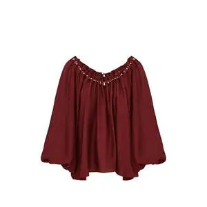 Zimmermann Merlot Silk Gathered Puff Sleeve Blouse - Red