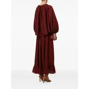 Zimmermann Merlot Silk Gathered Puff Sleeve Blouse - Red