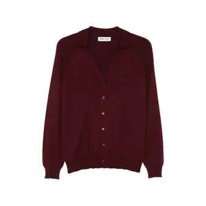 Miu Miu Burgundy Wool Logo Embroidery Cardigan