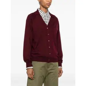 Miu Miu Burgundy Wool Logo Embroidery Cardigan
