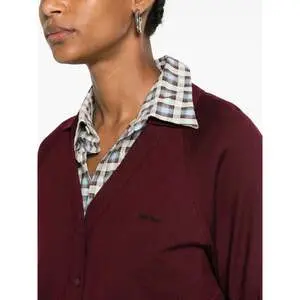 Miu Miu Burgundy Wool Logo Embroidery Cardigan