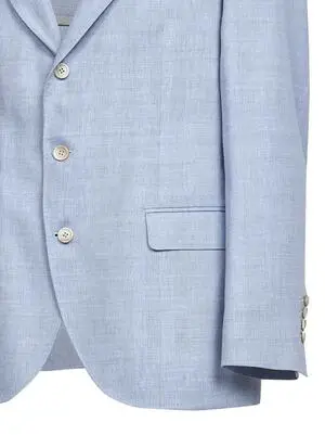 Brunello Cucinelli Light Blue Linen And Virgin Wool Chevron Deconstructed Blazer - Multicolor