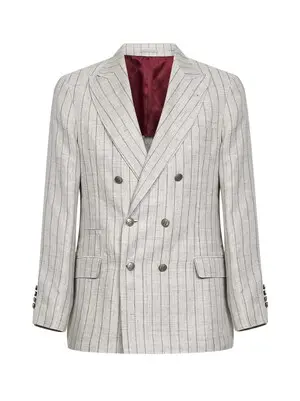 Brunello Cucinelli Light Grey Pinstriped Twill Deconstructed One-and-a-half-breasted Blazer - Multicolor