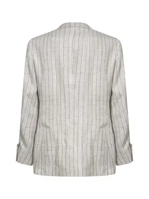 Brunello Cucinelli Light Grey Pinstriped Twill Deconstructed One-and-a-half-breasted Blazer - Multicolor