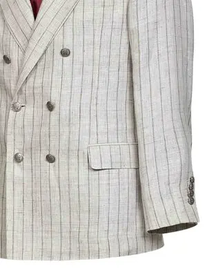 Brunello Cucinelli Light Grey Pinstriped Twill Deconstructed One-and-a-half-breasted Blazer - Multicolor