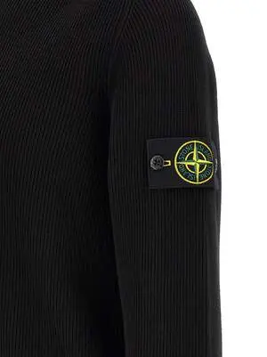 Stone Island Ribbed High Neck Quarter Zip Sweater - Black