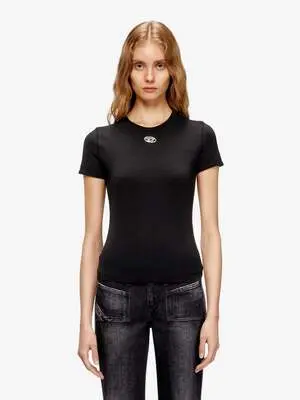 DIESEL® Cropped Cotton Blend T-shirt With Logo Detail