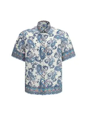 Etro Cotton Shirt With Floral And Paisley Motif - Blue