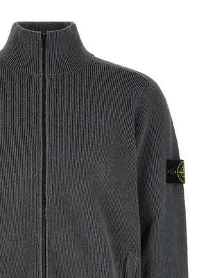 Stone Island Ribbed High Neck Zip-up Sweater