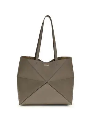 Loewe Medium Puzzle Fold Tote Bag In Calfskin - Gray