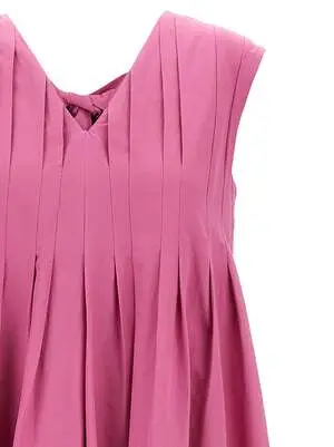 Max Mara Piega' Cotton And Ramie Pleated Maxi Dress