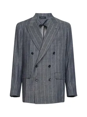 Tagliatore Tagliatore Men Blue Pinstriped Linen Blend New York Double-Breasted Blazer Multicolor