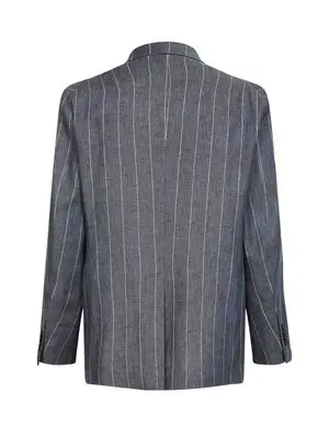 Tagliatore Blue Pinstriped Linen Blend New York Double-breasted Blazer - Multicolor