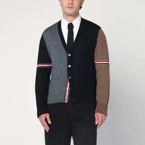 Thom Browne Virgin Wool Colorblock Cardigan - Blue