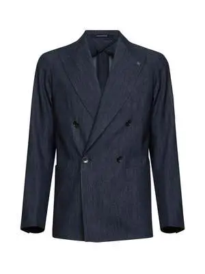 Tagliatore Blue Cotton Denim Montecarlo Double-breasted Blazer - Multicolor