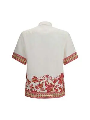Etro Linen Shirt With Floral Print And Short Sleeves - Multicolor