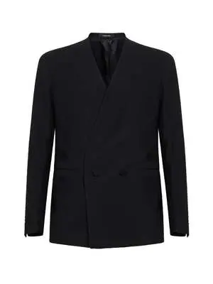 Tagliatore TAGLIATORE Black Stretch Virgin Wool Blend Cannes Double-Breasted Blazer Multicolor