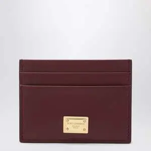 Dolce & Gabbana Bordeaux Leather Cardholder With Logo Plate - Red