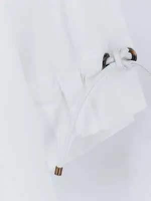 Max Mara Cotton Shirt With Leather Drawstring Sleeves - Multicolor